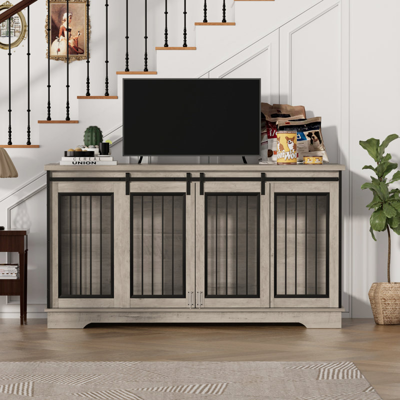 Tucker Murphy Pet 61 W Super Large Wood Furniture Dog Crate Dog Cage Kennel TV Cabinet End Table Grey Reviews Wayfair Canada
